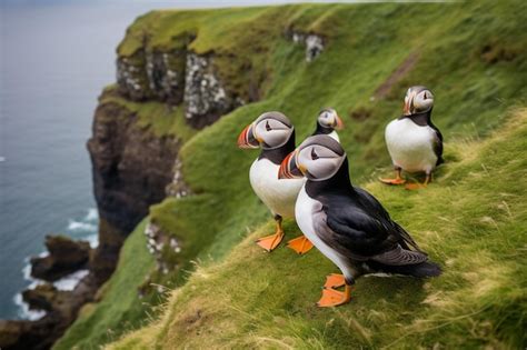 Premium Photo Puffins On The Cliffs Of Skomer Island Faroe Islands