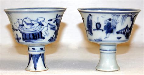 Bonhams Two Chinese Blue And White Stem Cups