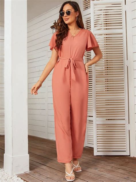Butterfly Sleeve Belted Jumpsuit Jumpsuits For Women Trendy Outfits