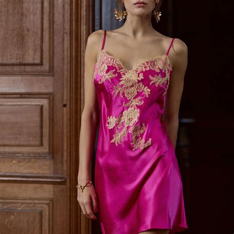 Marjolaine Victoria Fuchsia And Beige Silk Nightie Sandra Dee