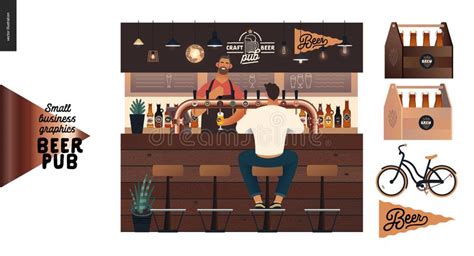 啤酒厂、精酿啤酒酒吧 — 小型商务图形 — 酒吧柜台男性视察员 向量例证 插画 包括有 商业 生产 163215472