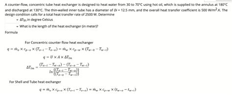Solved A Counter Flow Concentric Tube Heat Exchanger Is Chegg