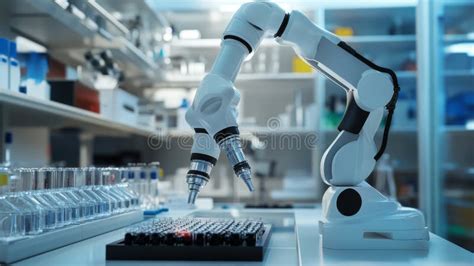 Futuristic Ai Robotic Arm In High Tech Biotech Lab Stock Illustration Illustration Of