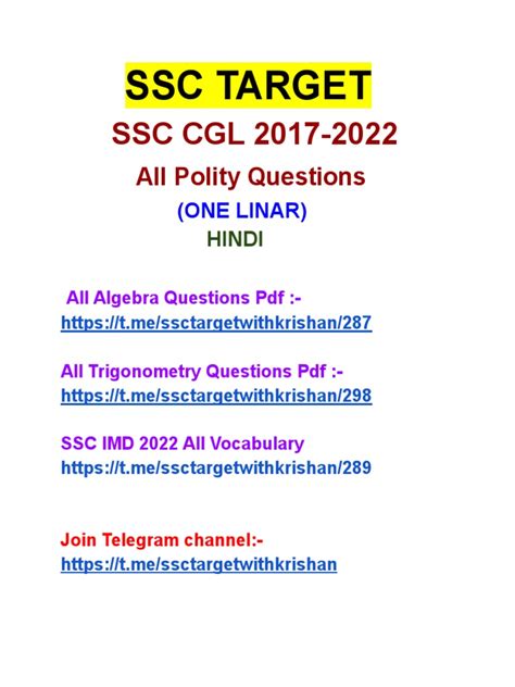 Ssc Cgl 2017 2022 All Polity Question One Linear Hindi 1 Pdf