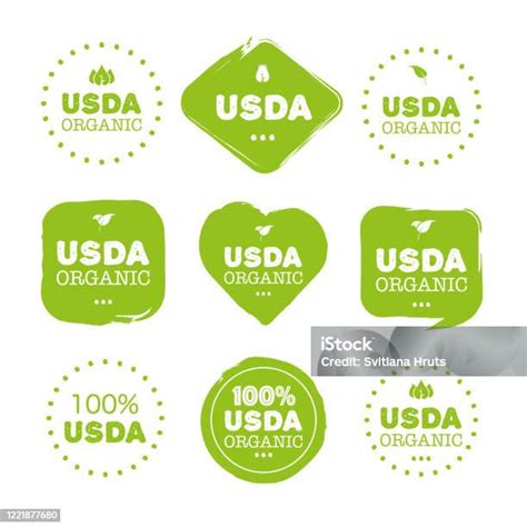 신선한 건강 Usda 유기농 세트 로고 라벨 및 태그 다른 디자인과 녹색 색상 벡터 미국 농무부에 대한 스톡 벡터 아트 및 기타