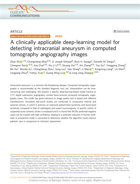 PDF A Clinically Applicable Deep Learning Model For Detecting Intracranial Aneurysm In