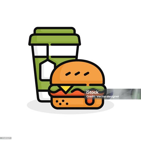 햄버거와 음료 벡터 그림 흰색 배경에 분리된 패스트푸드 아이콘 건강에 좋지 않은 음식에 대한 스톡 벡터 아트 및 기타 이미지