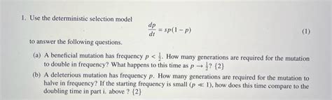 Solved 1 Use The Deterministic Selection Model Dtdpsp1−p