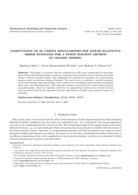 Pdf Computation Of 3d Vertex Singularities For Linear Elasticity