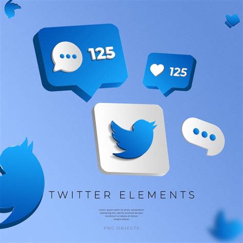Premium PSD Twitter 3d Render Elements Calls Notifications Chat