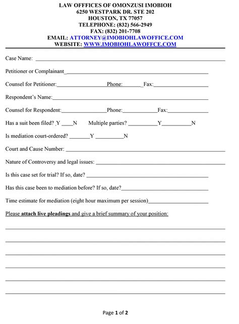 Mediation Intake Form Law Offices Of Omonzusi Imobioh