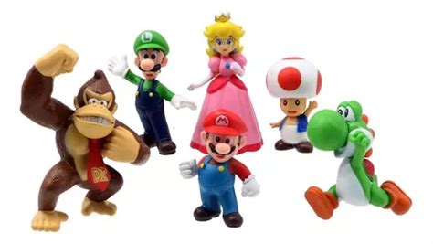 Kit 6 Miniaturas Super Mario Bros Coleção Luigi Yoshi Peach