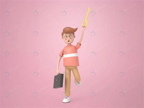 کاراکتر 3 بعدی پسر با کلید طلایی مرجع دانلود فایل