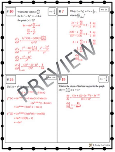 AP Calculus Unit 3 REVIEW CIRCUIT With Solutions By Dorky The Yorkie