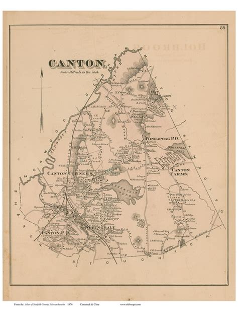 Canton Massachusetts 1876 Old Town Map Reprint Norfolk Co Old Maps