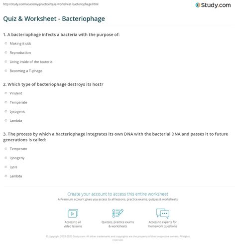 Quiz And Worksheet Bacteriophage