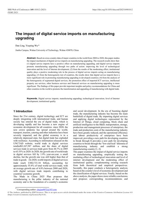 PDF The Impact Of Digital Service Imports On Manufacturing Upgrading