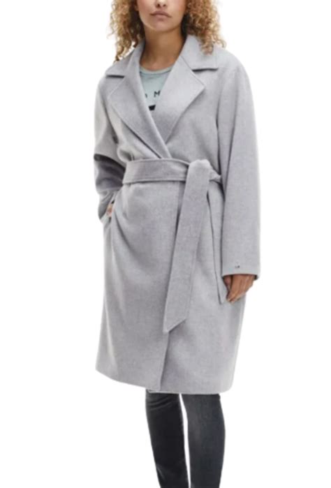 Tommy Hilfiger Wool Blend Db Belted Coat Pkh Grey Vroom Fashion Area