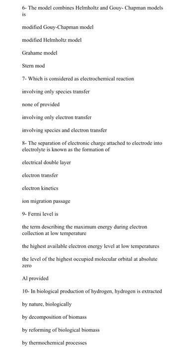 solved 6 the model combines helmholtz and gouy chapman
