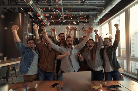 Premium Photo Team Celebrating A Successful Product Launch