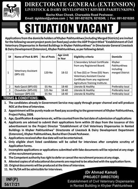 Livestock And Dairy Development Kpk Jobs 2021 2025 Job Advertisement Pakistan