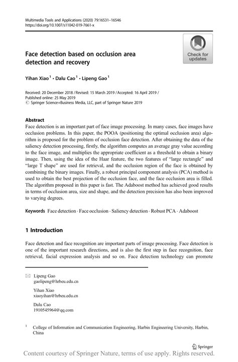 Face Detection Based On Occlusion Area Detection And Recovery