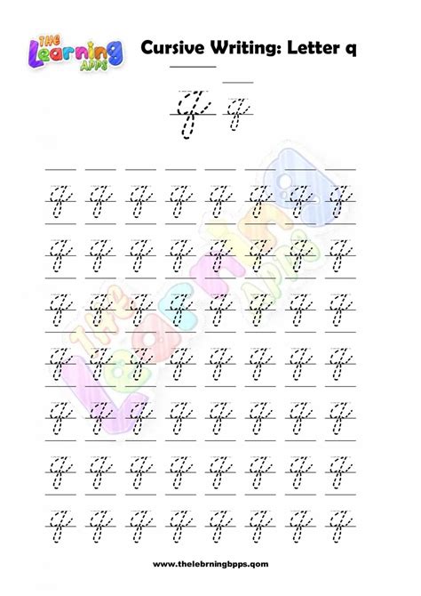 Free Printable Cursive Letter Q Writing Grade 1 Worksheets