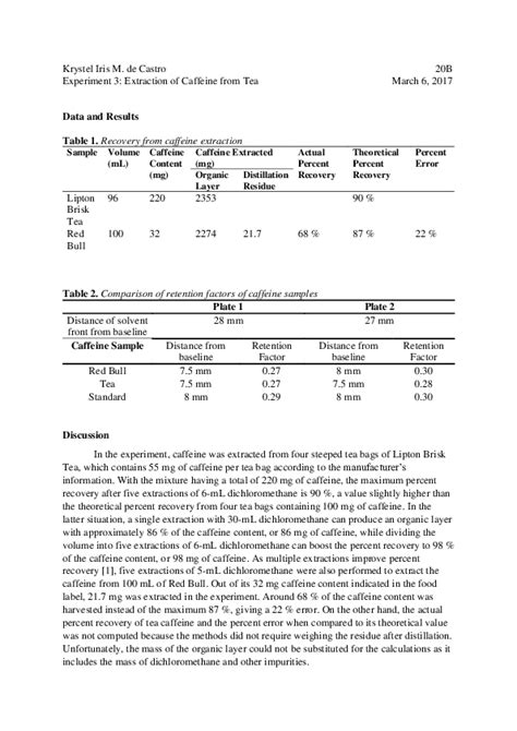Pdf 3postlab Extraction Of Caffeine From Tea Pdf