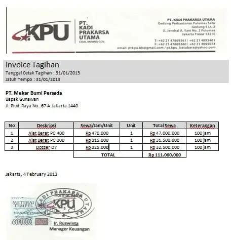 Contoh Invoice Pembelian Alat Berat Contoh Surat Images