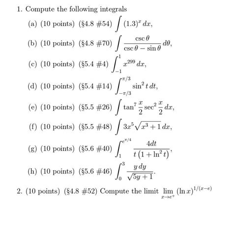 Solved 1 Compute The Following Integrals Csc Csc 0 Chegg Com