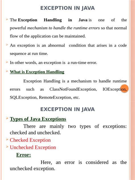 U3 It Java Exception In Java Pdf Java Programming Language
