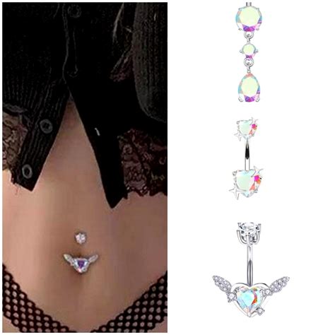 Butterfly Zircon Navel Ring Stainless Steel Angel Wing Navel Nail