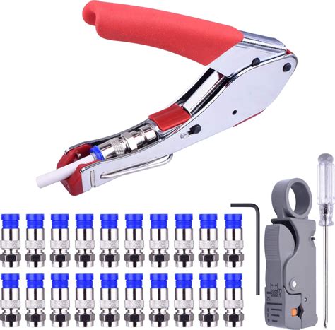 NOUVCOO Compression Tool Kit RG59 RG6 Coax Crimping Tool Double Blades Coaxial Cable Stripper