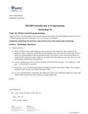 BIS1003 Workshop Topic10 Introduction To Programming Week 10 Lab Work Completed Finally Docx