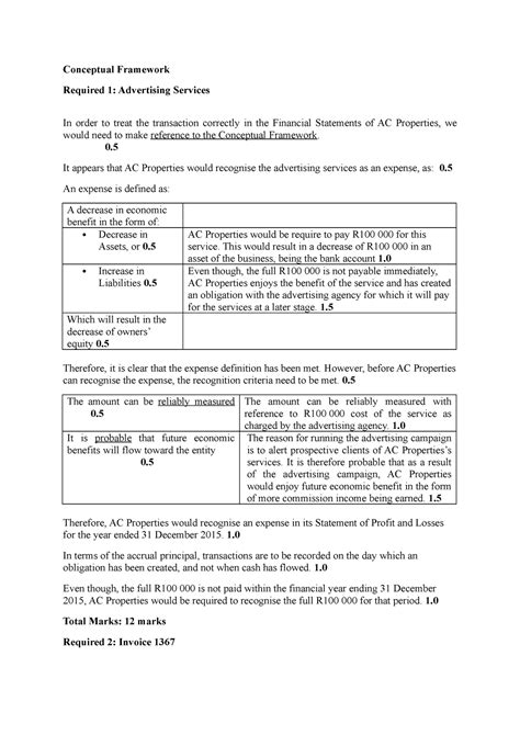 Fia 143 Test 1 Memo Q1 1 2 1 Conceptual Framework Required 1 Advertising Services In Order To