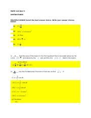 MATH 141 Docx MATH 140 Quiz 5 INSTRUCTIONS MULTIPLE CHOICE Select The