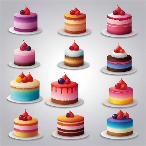 Premium Vector A Collection Of Cakes With Raspberry Toppings On Them