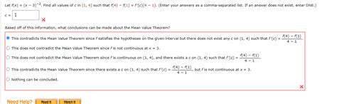 solved let f x x−3 −2 find all values of c in 1 4 such