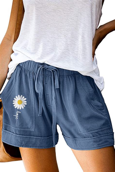Womens Summer Casual Drawstring Elastic Waist Cotton Linen Shorts With