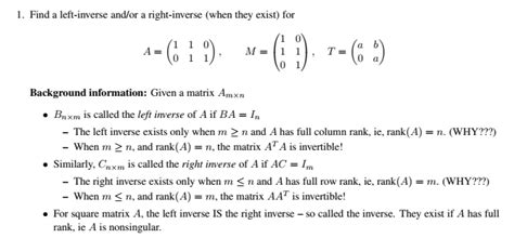 solved 1 find a left inverse and or a right inverse when