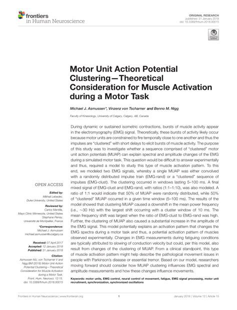 Pdf Motor Unit Action Potential Clustering—theoretical Consideration