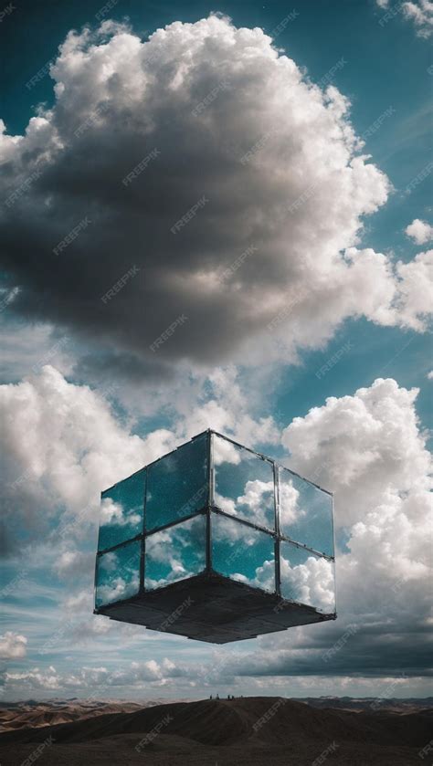 Premium Photo A Translucent Cube Traps By Clouds