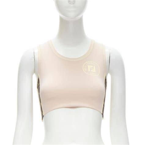 Fendi Roma Activewear Light Pink Ff Zucca Cut Out Sports Bra Xs For