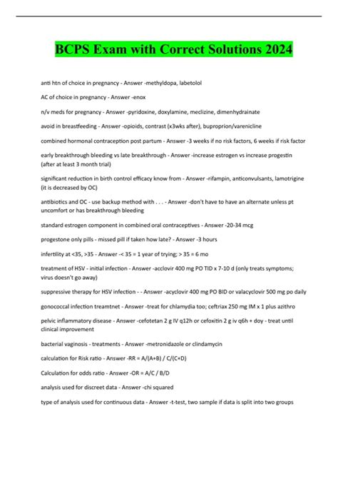 BCPS Exam With Correct Solutions 2024 BCPS Stuvia US