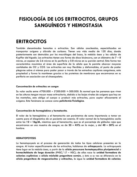 Fisiología Eritrocitos Sintesis Producción Regulación Hemoglobina