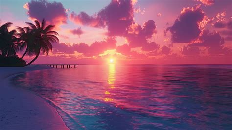 Beach Wallpaper Ocean Pink Sky 25978