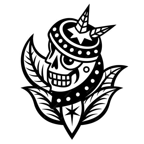 Hand Drawn Old School Tattoo Vector Illustration Black And White