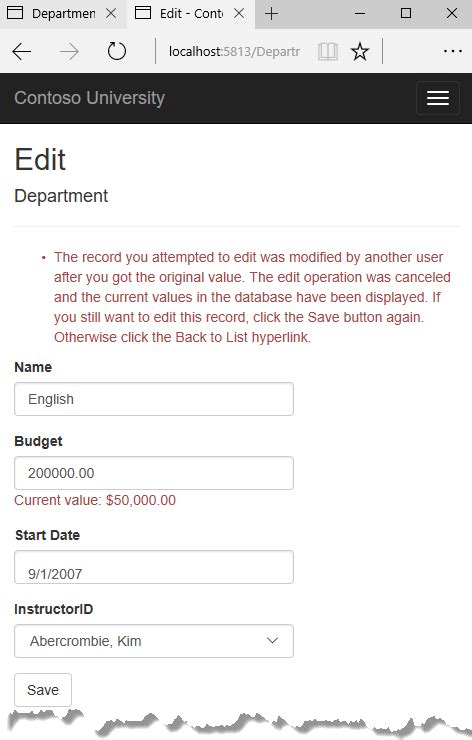 Tutorial Control De Simultaneidad Aspnet Mvc Conef Core Microsoft