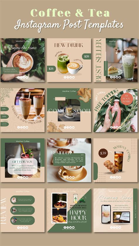 Coffeetea Instagram Post Templatesfood Canva Templatessocial Media Branding Beige Templ