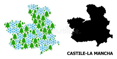 New Year Collage Map Of Castile La Mancha Province Of Snow Flakes And